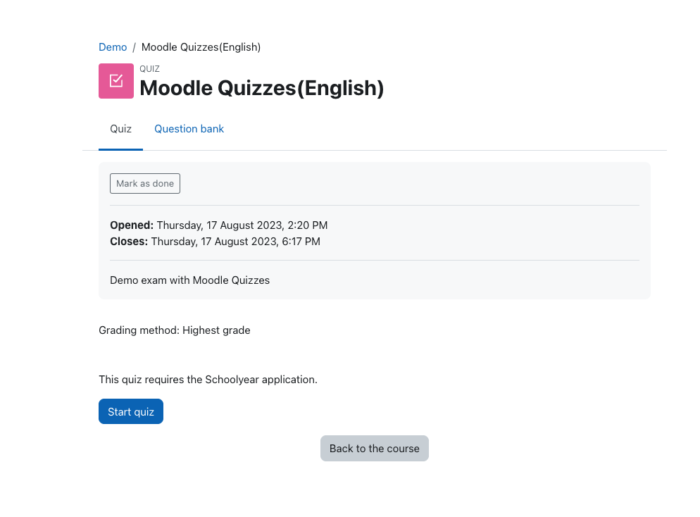 Toets opstarten vanuit Moodle Quizzes – Schoolyear Helpcenter